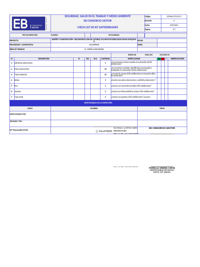 Check List de Kit Antiderrame | PDF Check List de Kit Antiderrame | PDF