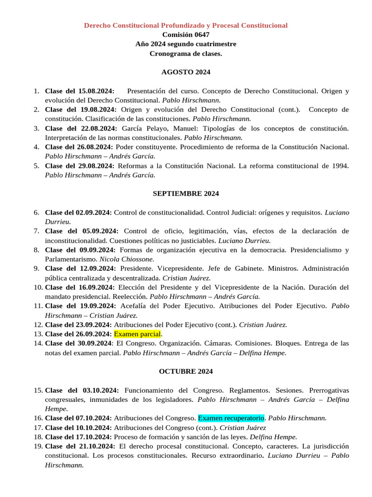 Comisión 0647, Cronograma de Clases Segundo Cuatrimestre 2024 | PDF