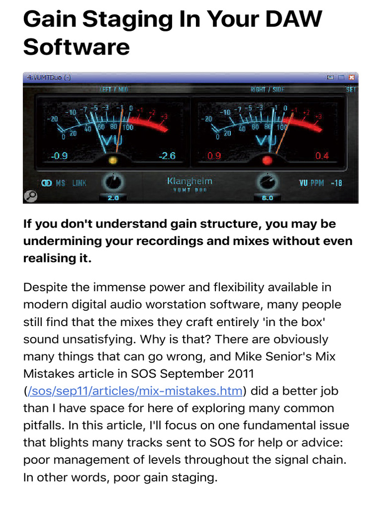 Gain Staging in Your DAW Software | PDF