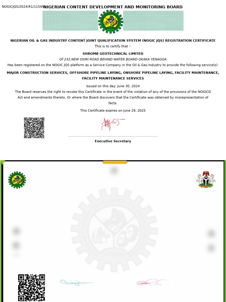NOGIC and NCEC Certificate | PDF