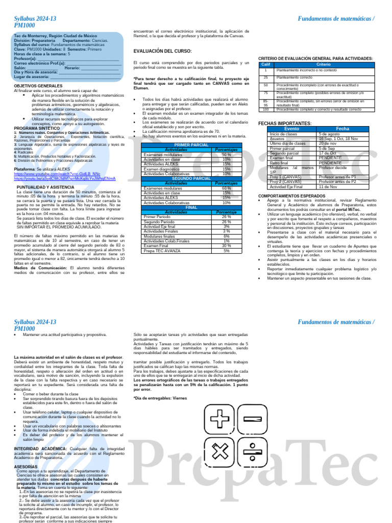 Syllabus Fundamentos de Mat-202413-1 | PDF
