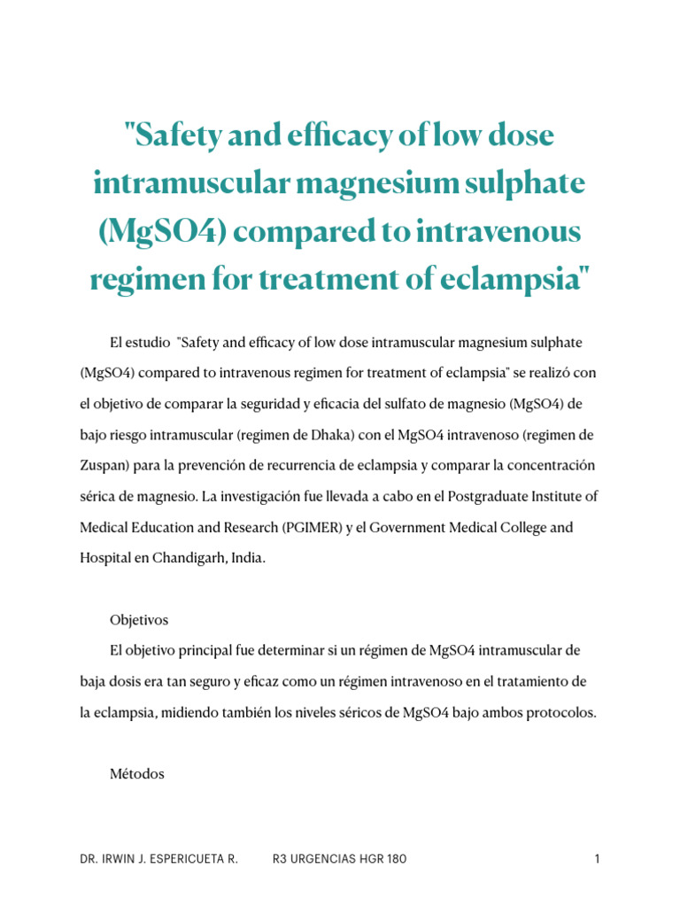 Eclampsia Zuspan Vs Intramuscular | PDF