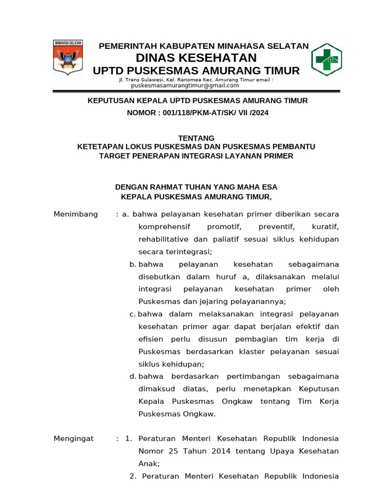 SK TIM KERJA ILP PUSKESMAS AMTIM-1 | PDF