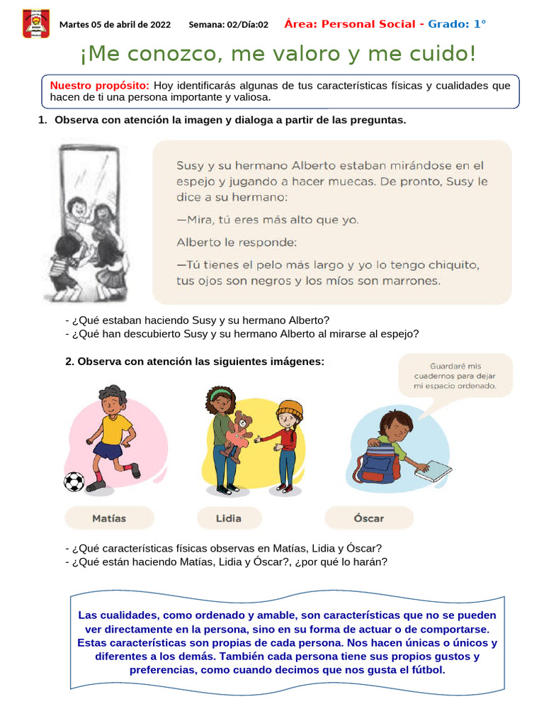 M conozco, me valoro y me cuido | PDF