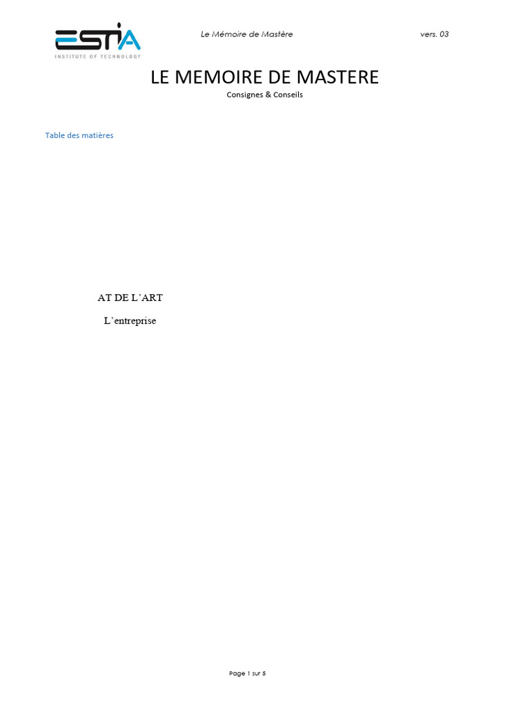 Consignes Mémoire Final CILIO v03 | PDF