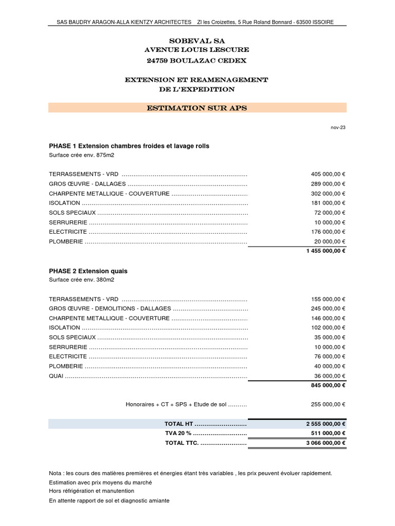 Sobeval Boulazac Estimation NOV 2023 | PDF