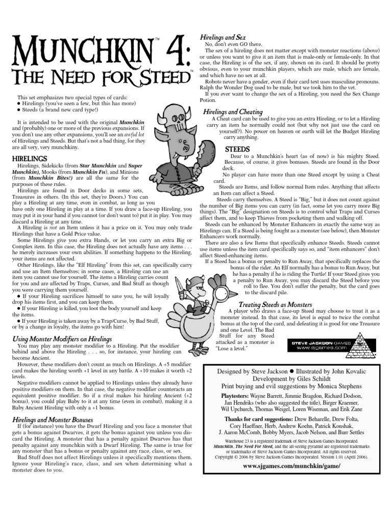 Munchkin Hirelings and Steeds Guide | PDF