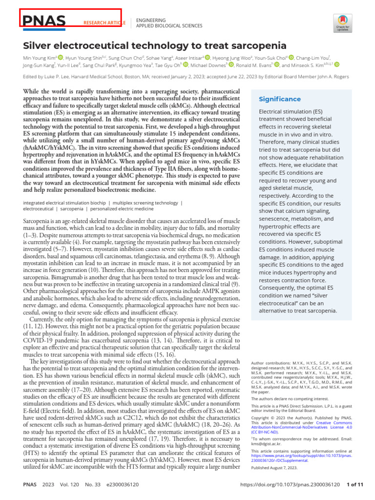 Silver Electroceutical Technology To Treat Sarcopenia | PDF