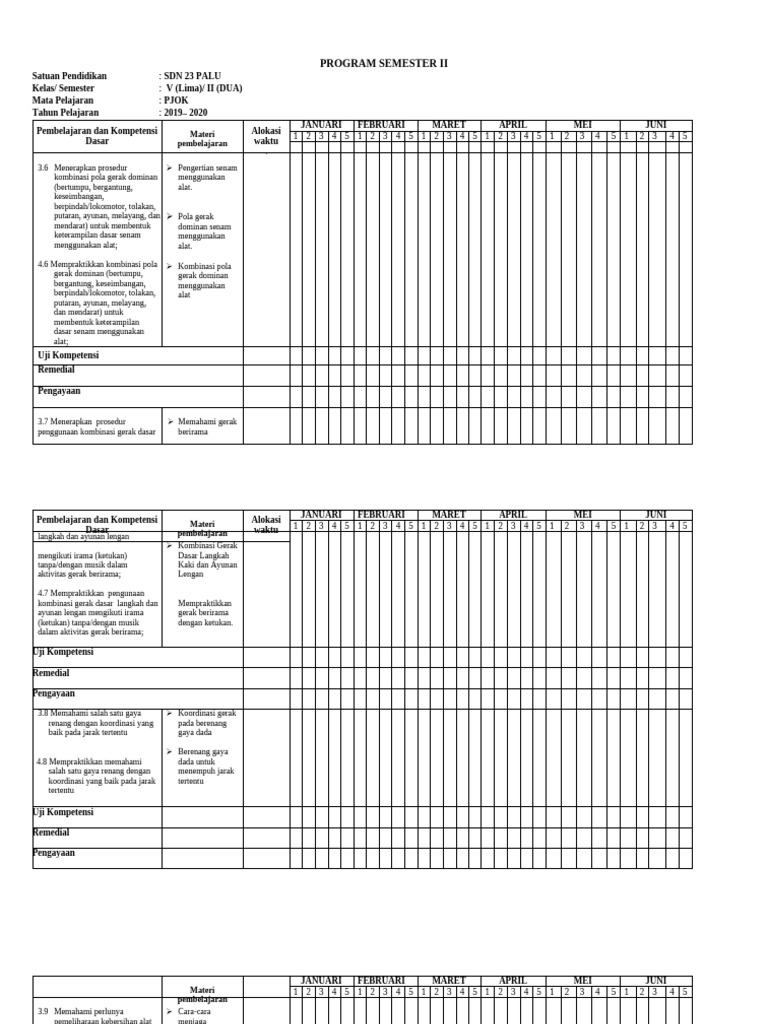 Program Semester Kelas 5 Pjok Edit | PDF