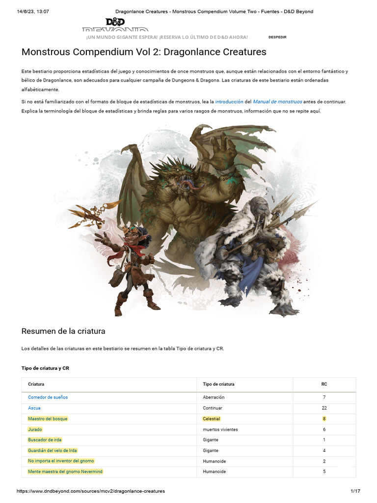 Compendio Monstruoso Vol 2 - Creaturas de Dragonlance (Ingles) | PDF