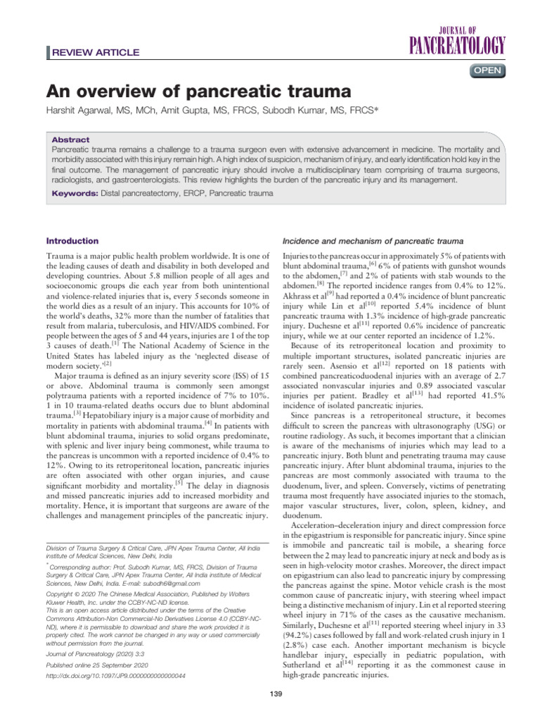 An Overview of Pancreatic Trauma.4 | PDF