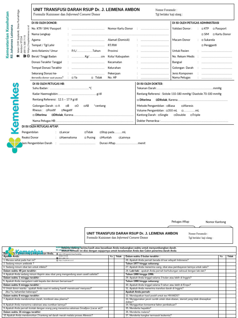 Formulir Screening Donor | PDF
