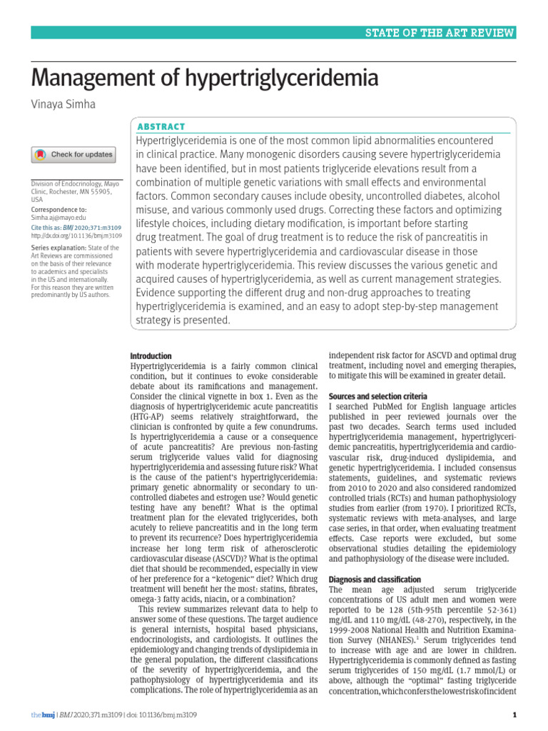 Management of Hypertriglyceridemia | PDF