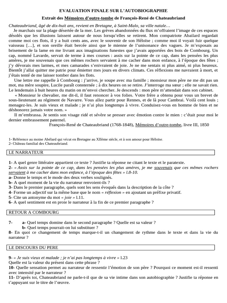 Evaluation Finale Chateaubriand | PDF