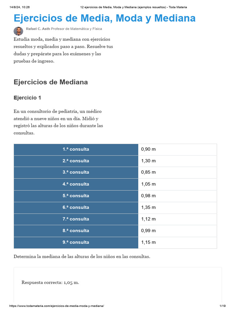 12 Ejercicios de Media, Moda y Mediana (Ejemplos Resueltos) - Toda Materia | PDF | Mediana ...