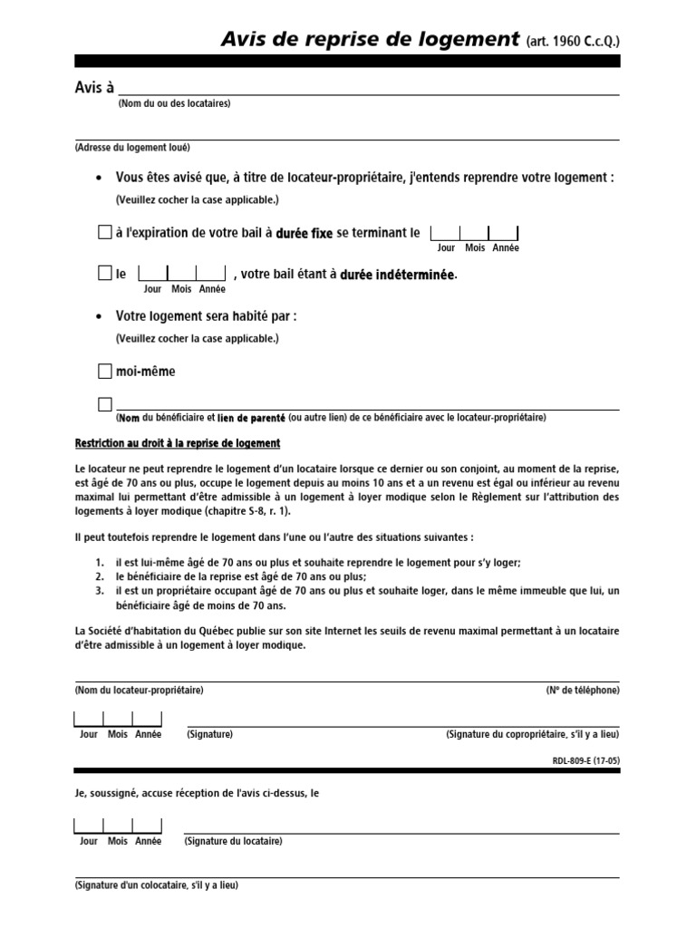 Avis de Reprise de Logement | PDF