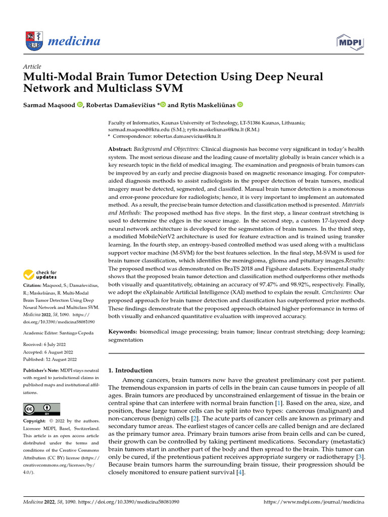Multi-Modal Brain Tumor Detection Using Deep Neural Network and Multiclass SVM | PDF