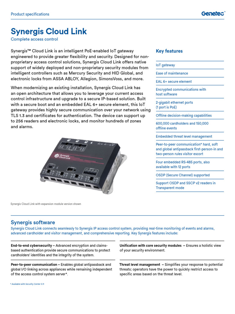 EN Genetec Synergis Cloud Link Datasheet | PDF