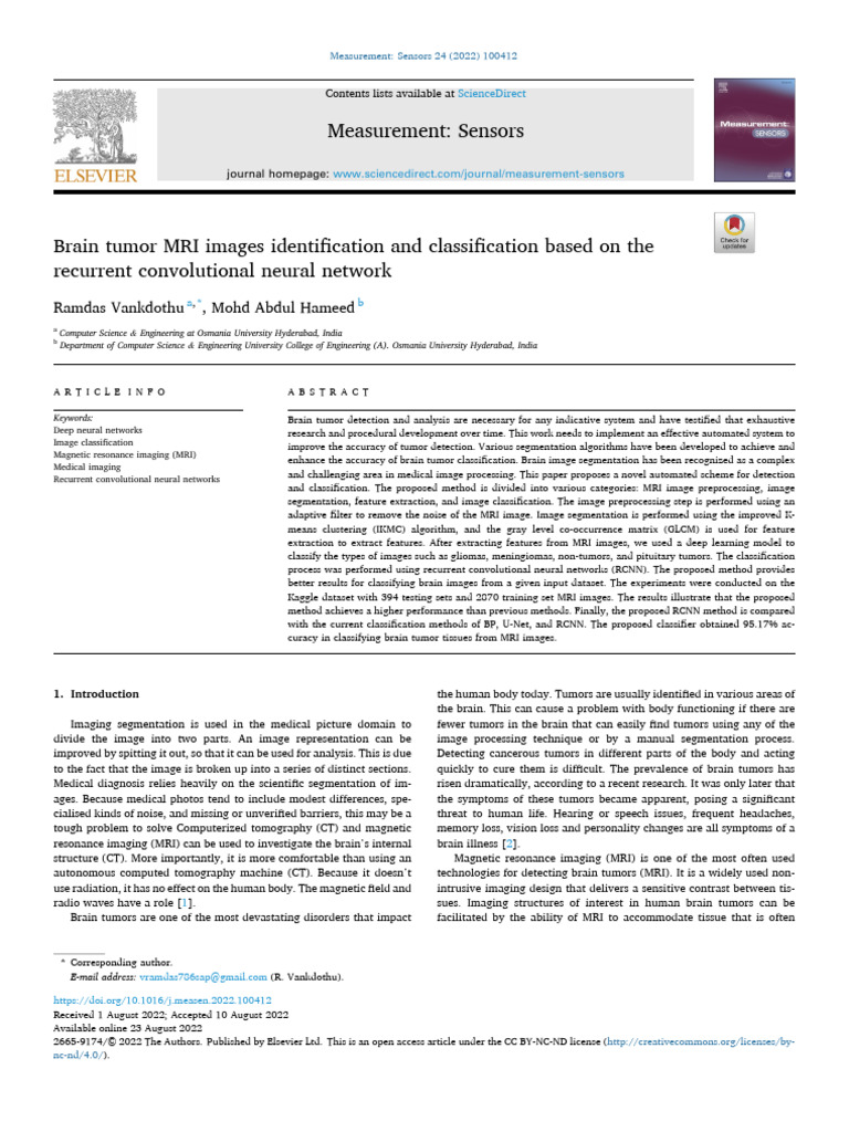 Brain Tumor MRI Images Identification and Classification Based On The Recurrent Convolutional ...