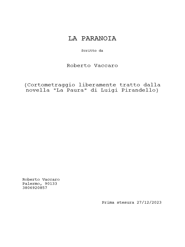 Sceneggiatura La Paranoia | PDF
