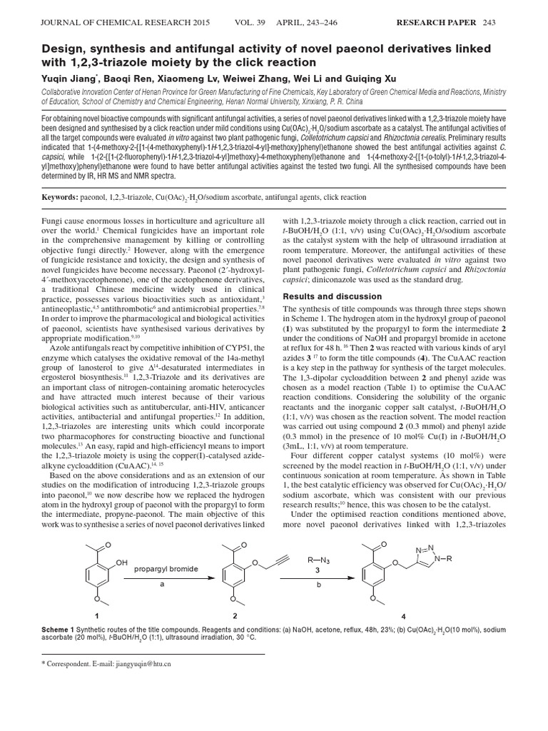 Design Synthesis and Antifungal Activity of Novel Paeonol Deriva 2015 | PDF