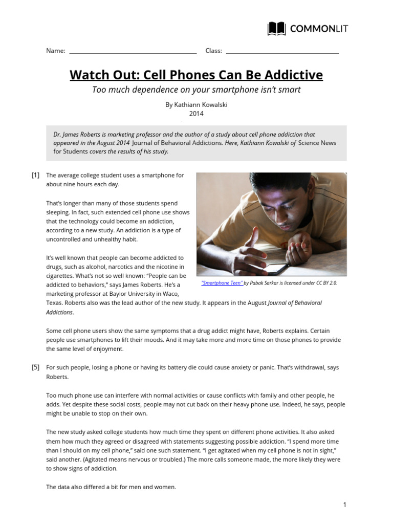 Watch Out Cell Phones Can Be Addictive-Teacher | PDF | Substance ...