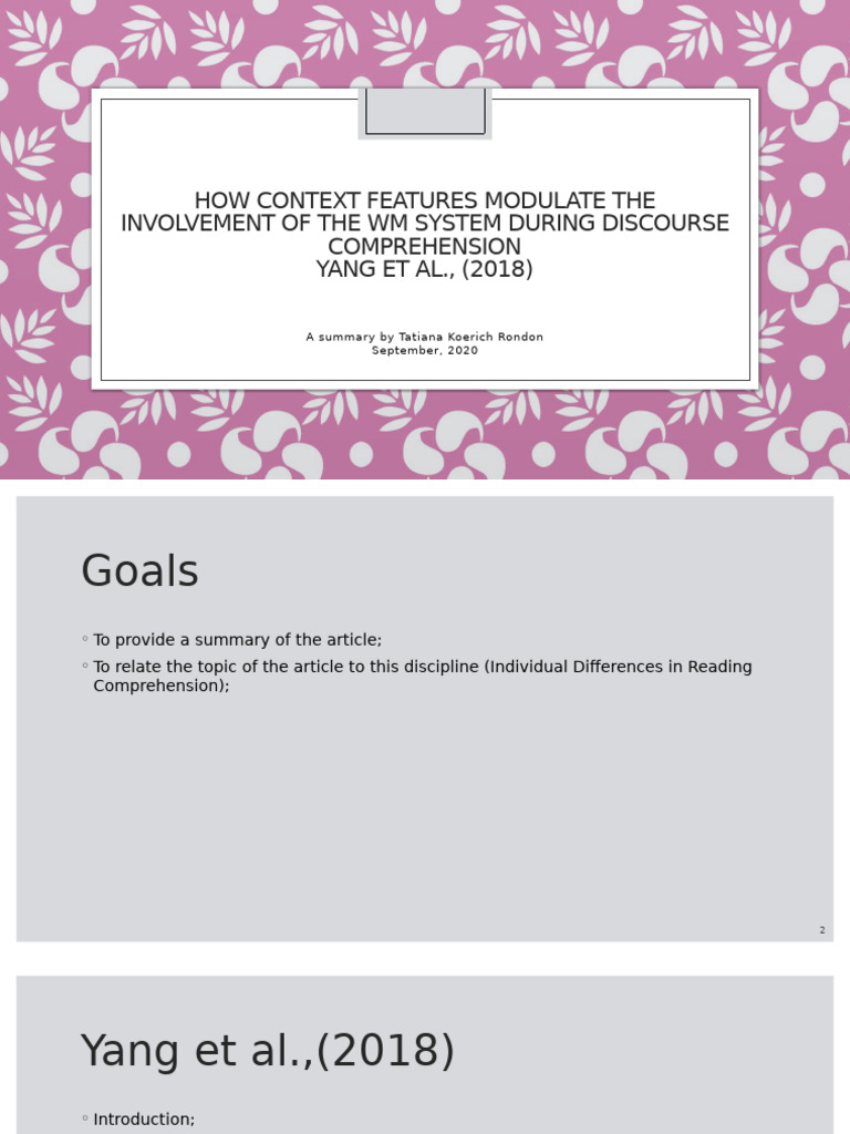 How Context Features Modulate The Involvement of WM | PDF