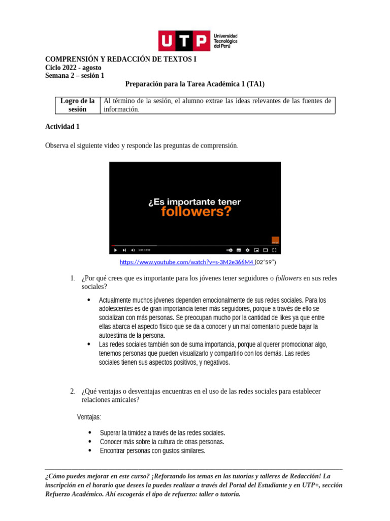 Preparación para La Tarea Académica 1 (TA1) | PDF