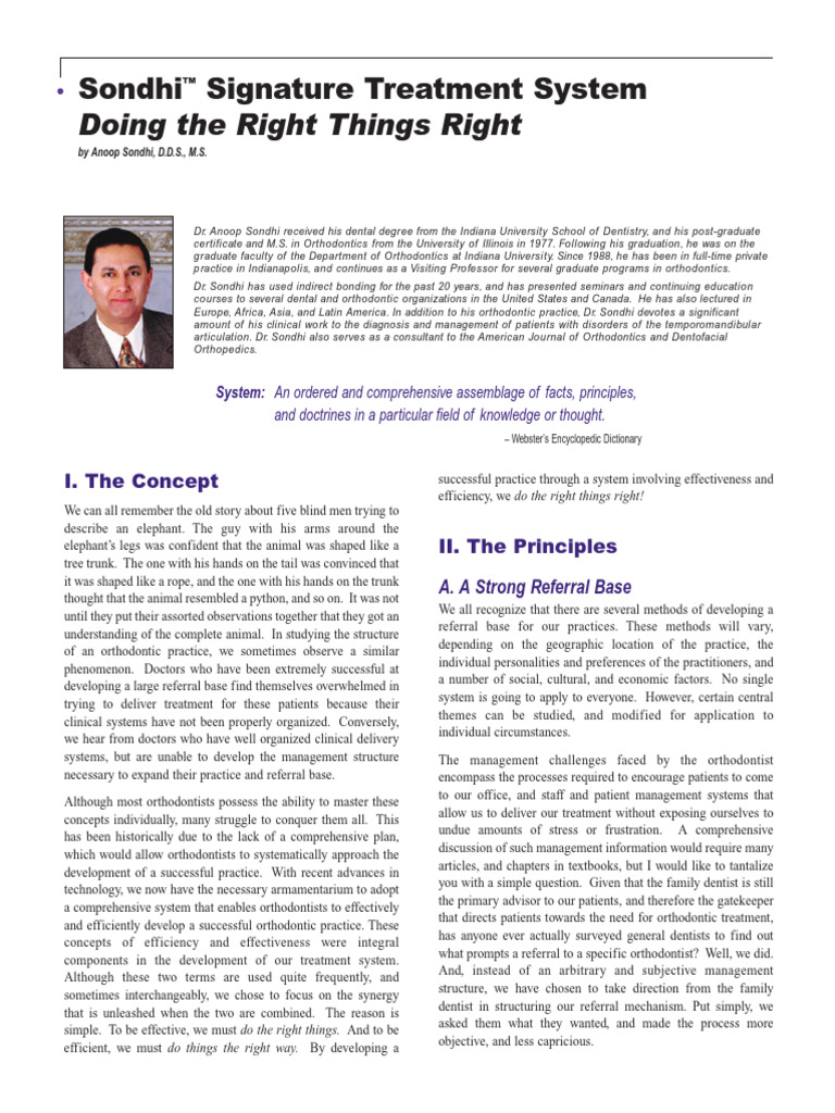 Sondhi Signature Treatment System Doing The Right Things Right | PDF | Orthodontics | Dentistry ...