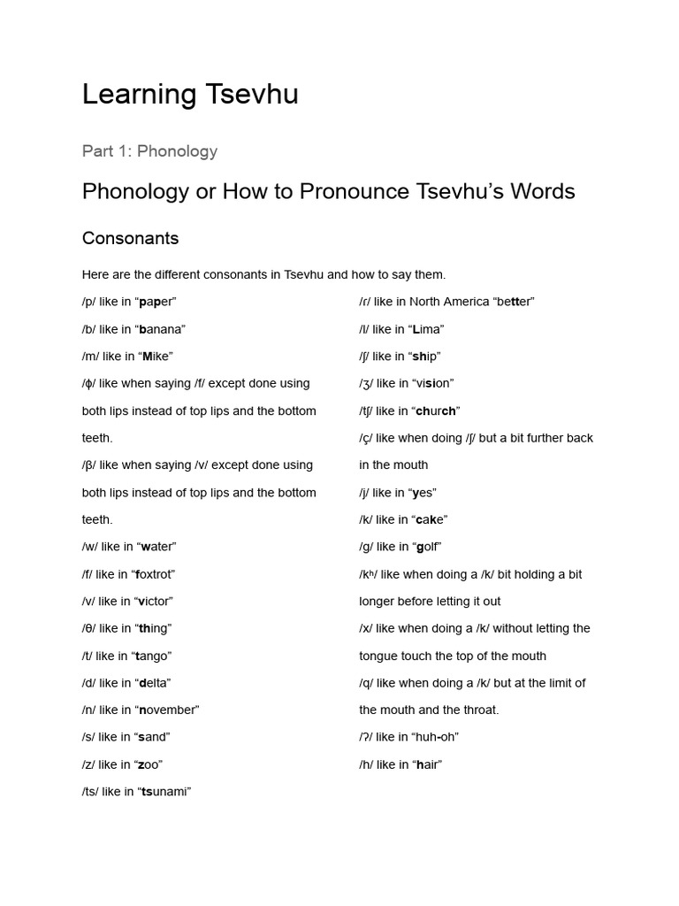 Learning Tsevhu Part 1 Phonology V3 | PDF