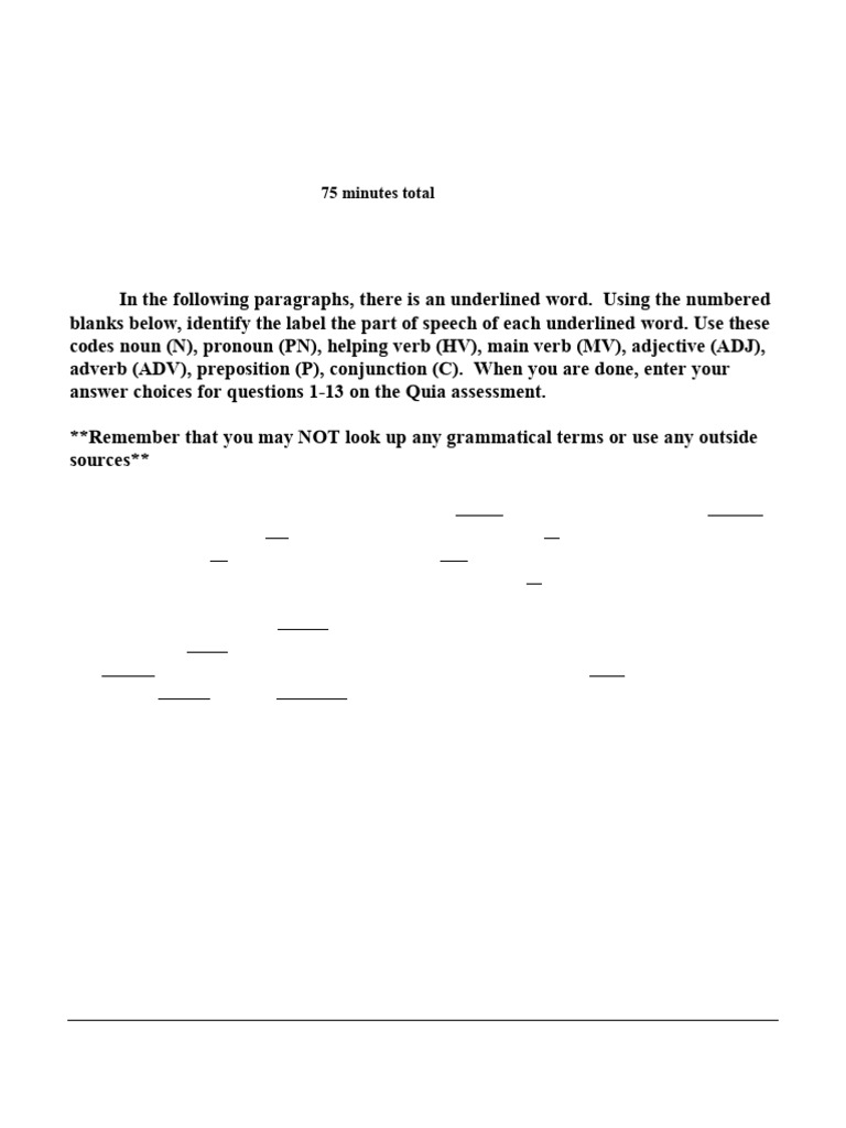 Maggie Walker Grammar Placement Test | PDF