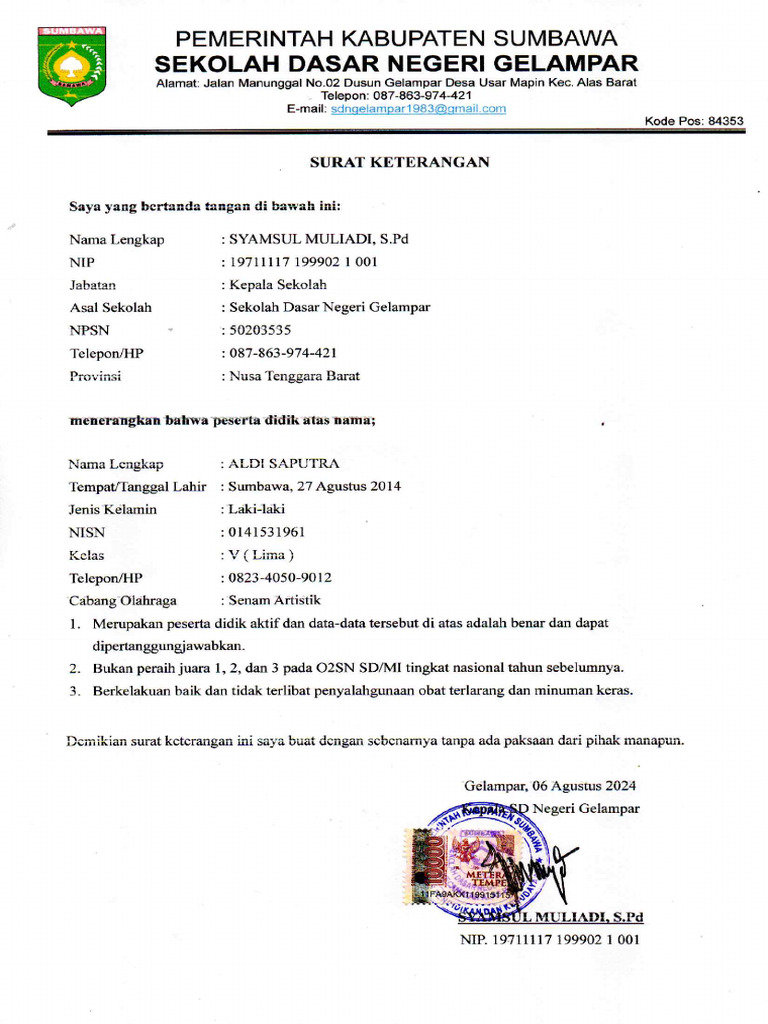 Surat Keterangan Aldi Saputra | PDF