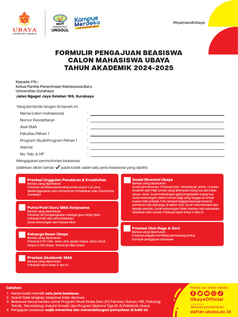 Form Beasiswa Prestasi OR | PDF