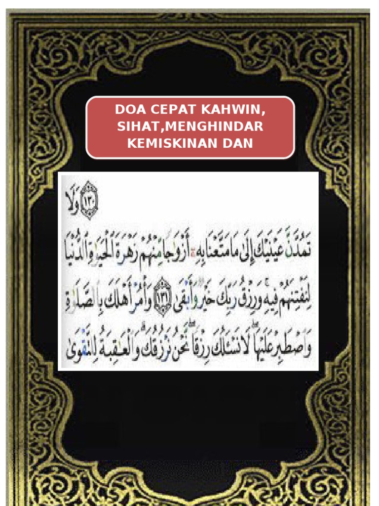 Doa Cepat Kahwin, Terhindar Dari Kemiskinan Dan Menguatkan Ingatan | PDF