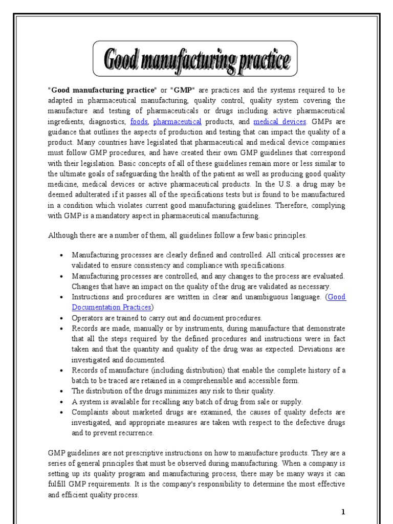 Good Manufacturing Practice | PDF | Pharmaceutical Sciences ...