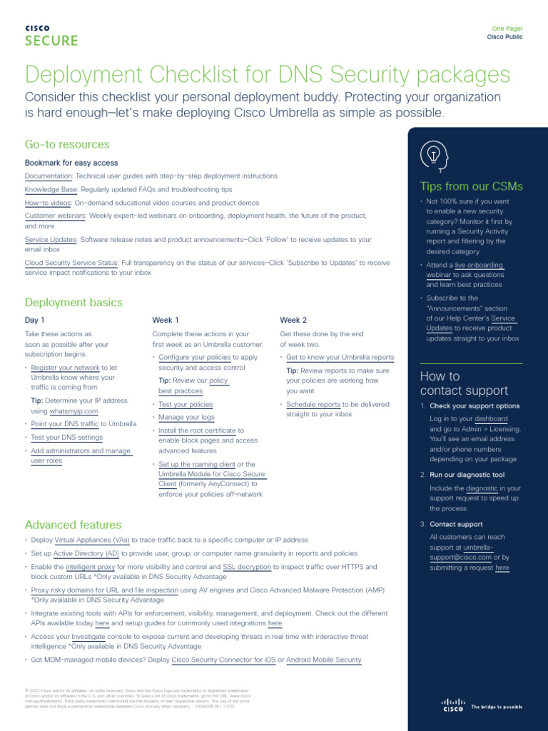 Umbrella DNS Deployment Checklist | PDF