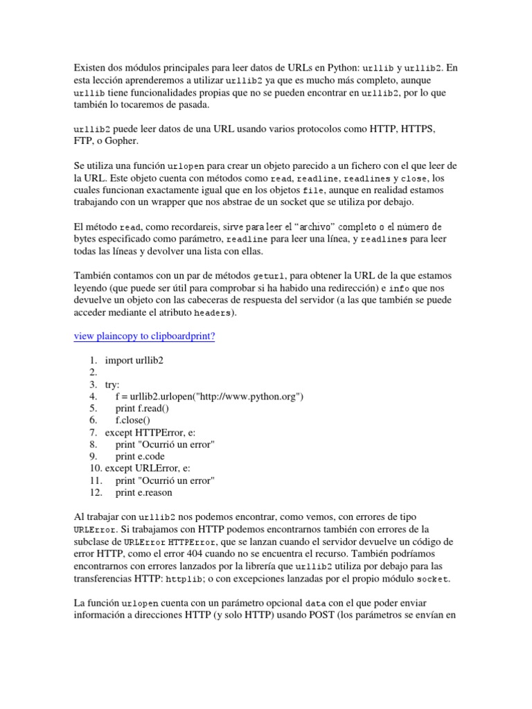 Uso de urllib2 en Python | PDF | Localizador Uniforme de Recursos ...
