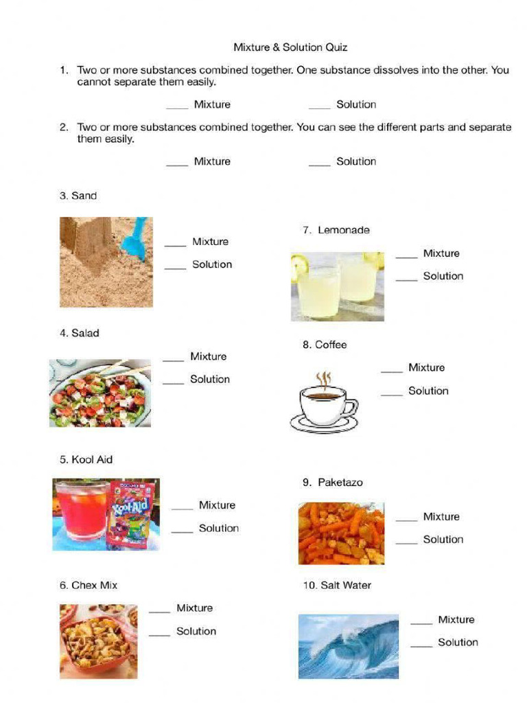 Mixtures Worksheets | PDF