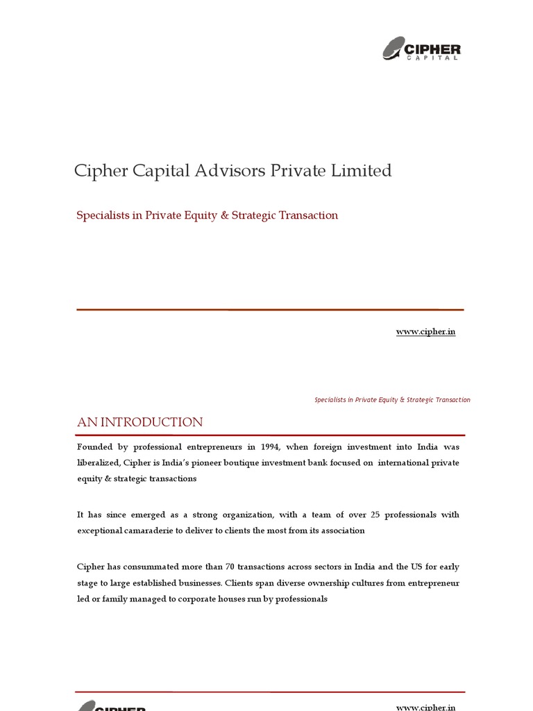 Cipher Capital Advisors Overview | PDF | Private Equity | Investment ...