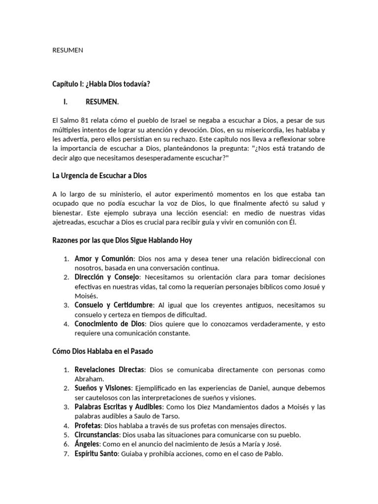 Resumen Del Libro Dios Habla Hoy. Entrenamiento Profetico | PDF
