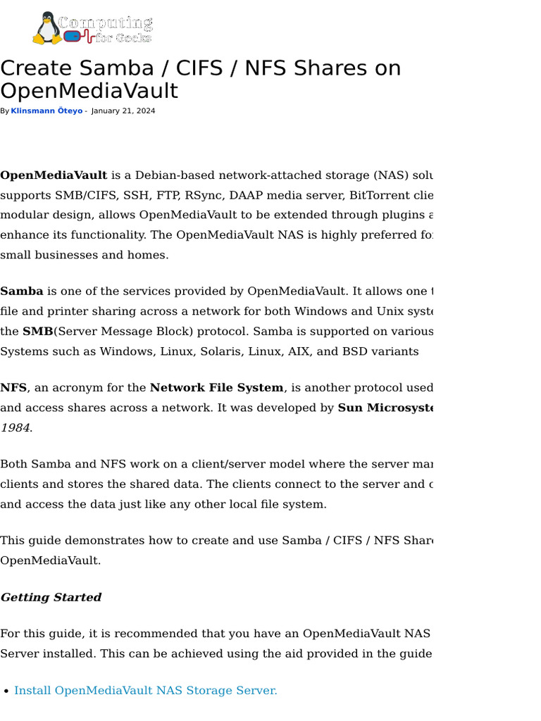 Create Samba - CIFS - NFS Shares On OpenMediaVault ComputingForGeeks | PDF