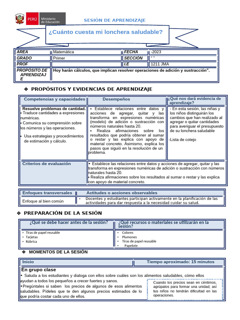 Presupuesto para Lonchera Saludable | PDF | Evaluación | Crecimiento ...