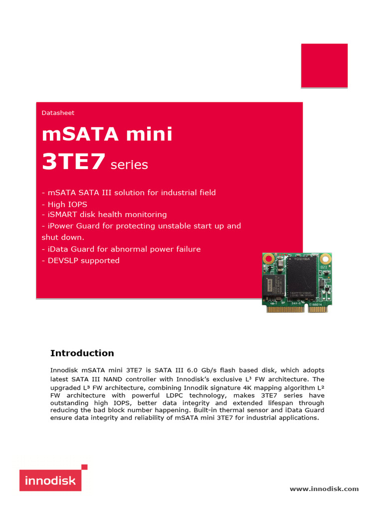 Innodisk MSATA Mini 3TE7 Datasheet | PDF