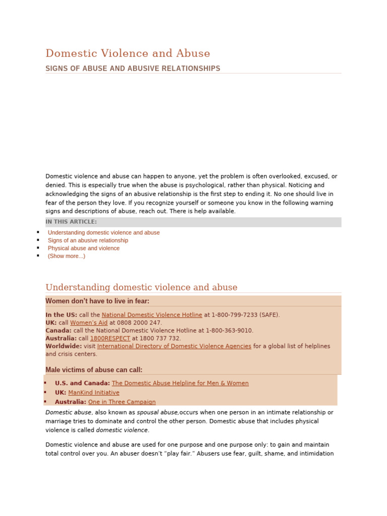 Domestic Violence and Abuse | PDF
