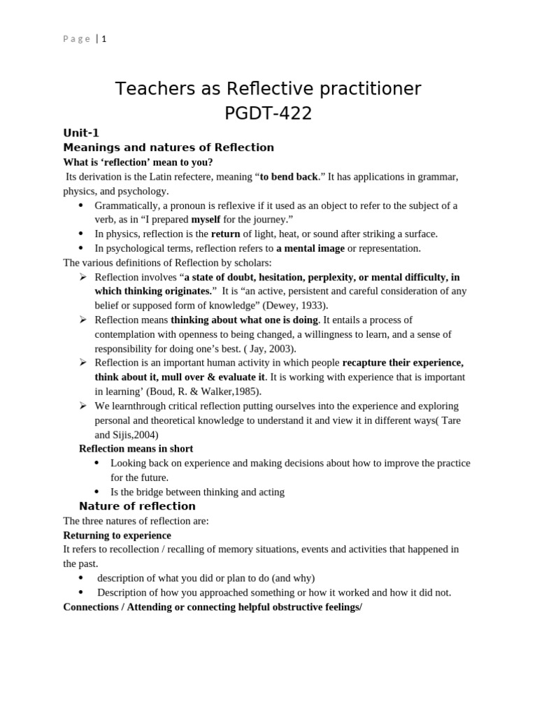 Teachers As Reflective Practitioner Unit-2&3 | PDF
