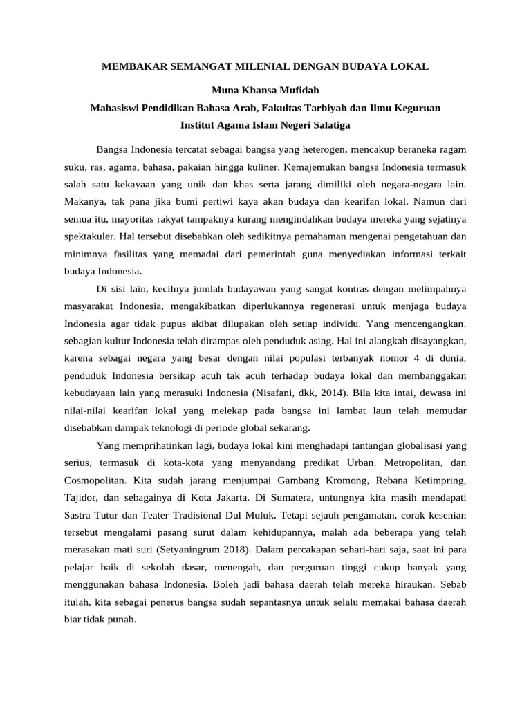 Contoh Esai Tema Budaya Lokal | PDF