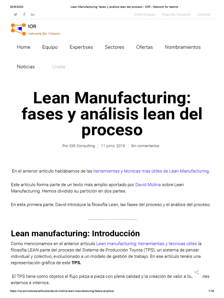 Lean Manufacturing - Fases y Análisis Lean Del Proceso - IOR - Network ...