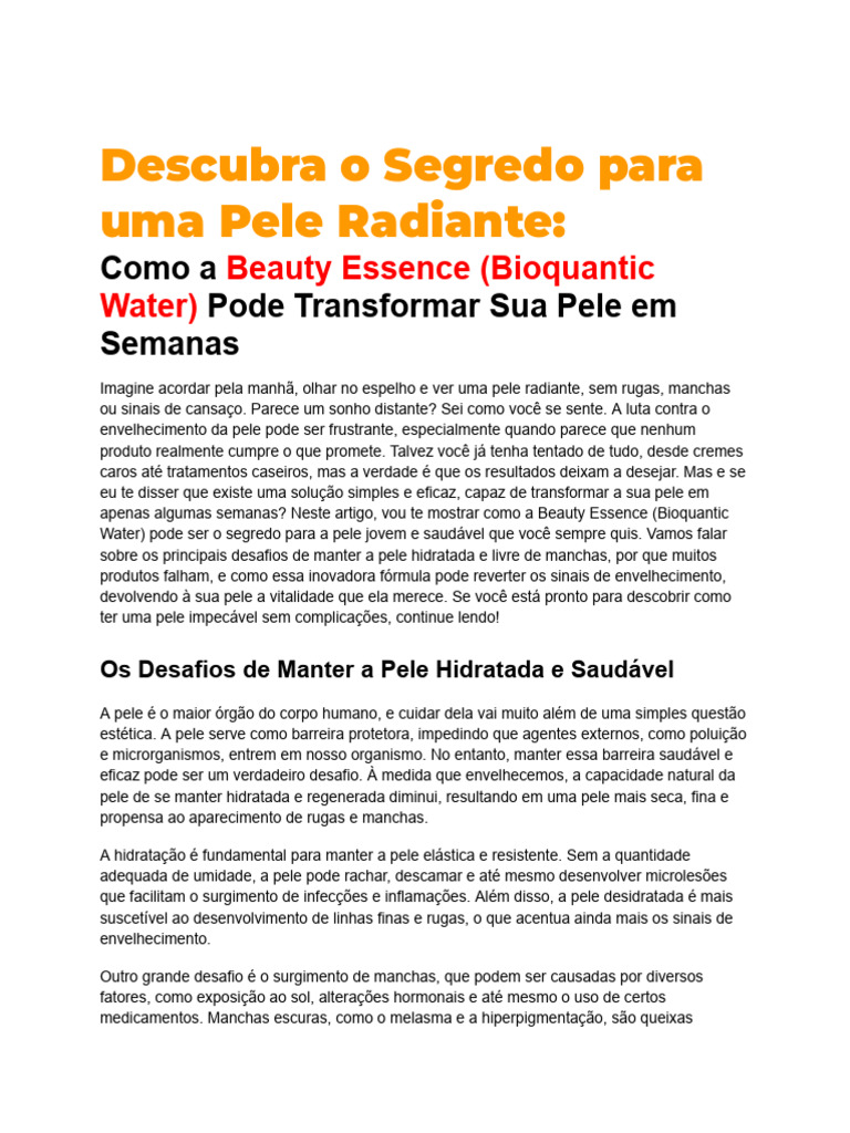 Descubra o Segredo para Uma Pele Radiante Como A Beauty | PDF