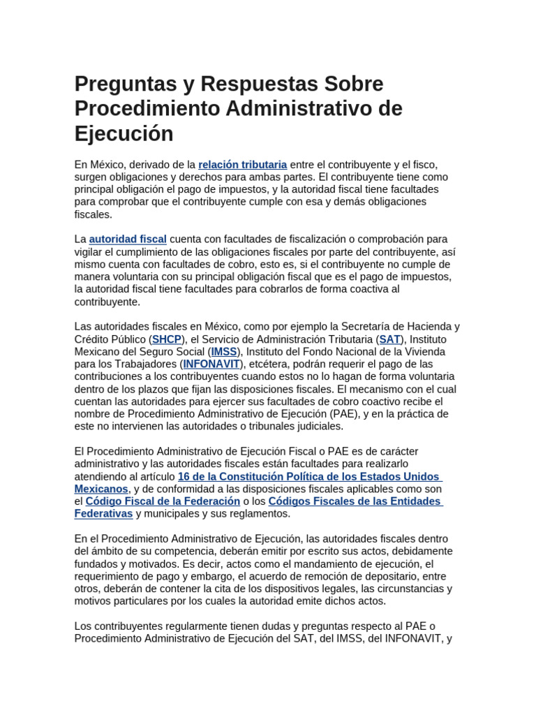 Procedimiento Administrativo de Ejecución | PDF
