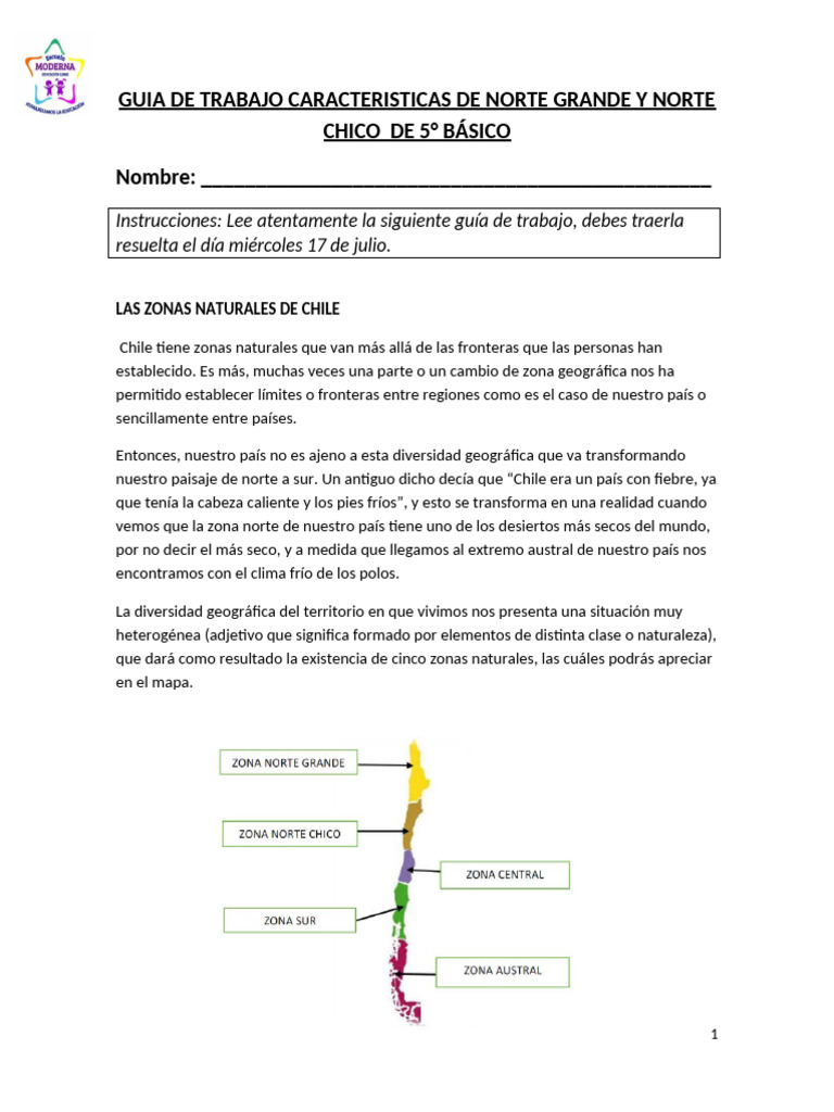 Guia de Trabajo Caracteristicas de Norte Grande y Norte Chico de 5 | PDF Guia de Trabajo Caracteristicas de Norte Grande y Norte Chico de 5 | PDF